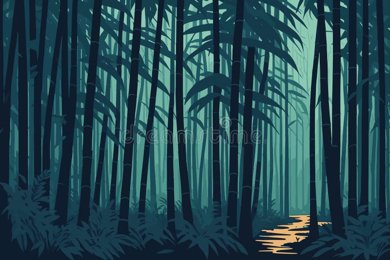 Illustration of a Bamboo Grove in Dark Tones. Drawn Bamboo. Stock ...