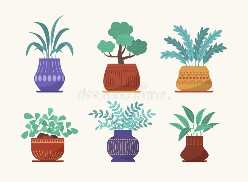 Set of Various Shapes of Flower Pots with Plant Stock Vector ...