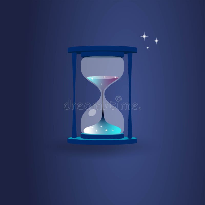 Magic Hourglass Illustration, Blue Background, Time Concept. Stock ...