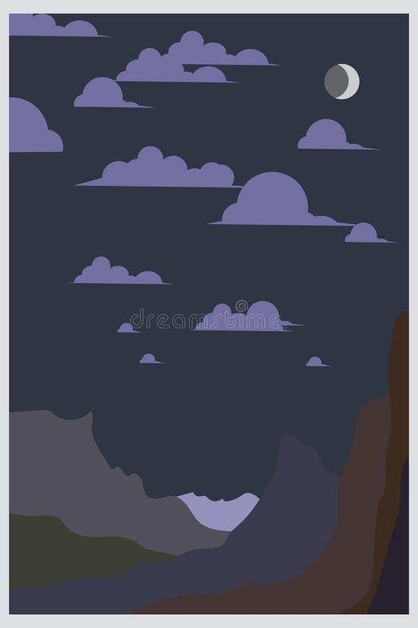 Night Landscape, Moonlit Night, Twilight, Scenic Park Drawn in Vector ...
