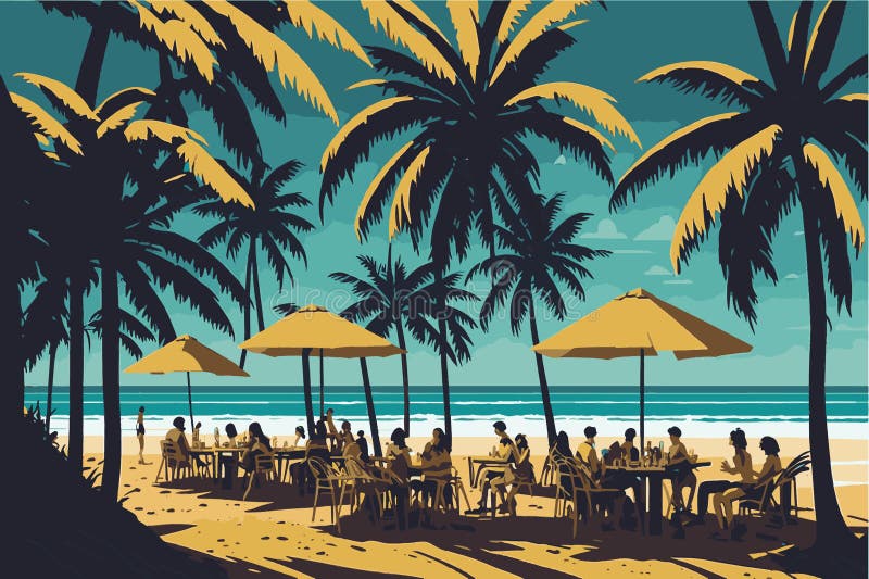 Beach Bar, Beach Cafe, Tables, Palm Trees on the Beach Stock Vector ...