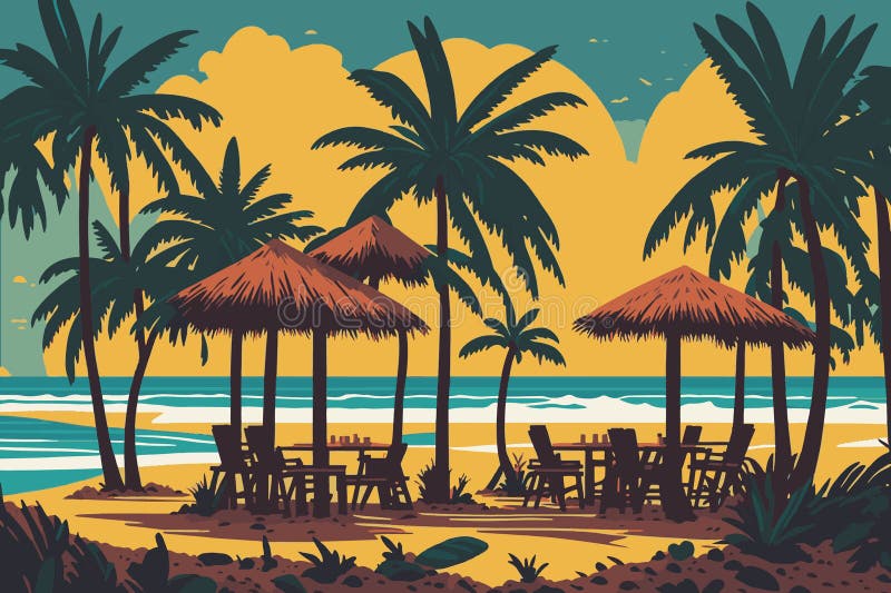 Beach Bar, Beach Cafe, Tables, Palm Trees on the Beach Stock Vector ...