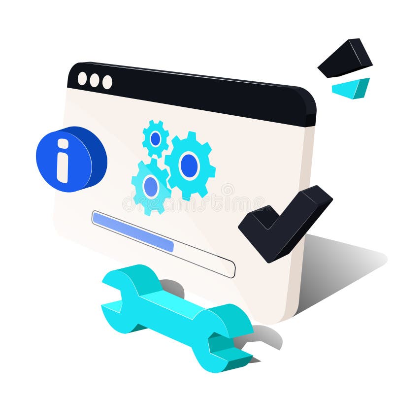 Computer Service. Update. 3D Computer Screen Model with Gears and ...