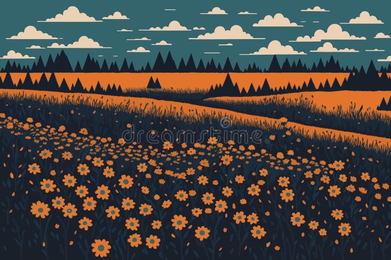 Flower Field, Painted Flowers, Flower Field Vector Stock Vector ...