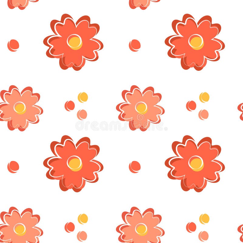 Seamless Pattern with Simple Red Flowers Isolated on White Background ...