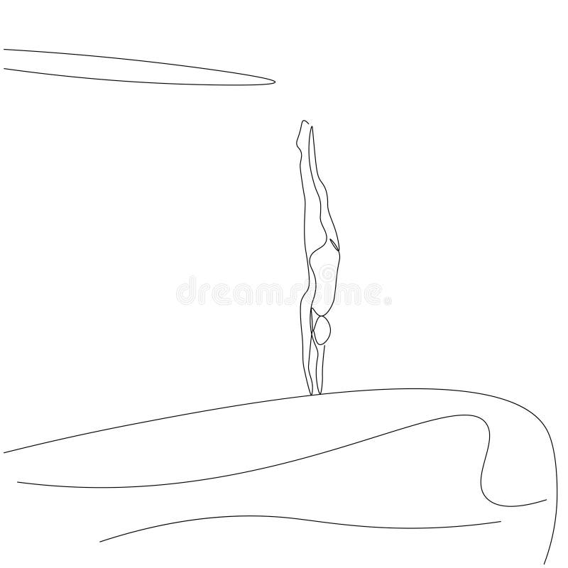Woman Springboard Diving Silhouette Line Drawing Vector Illustration ...