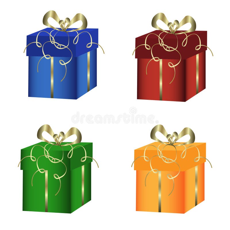 Decorative Gift Boxes in Green, Red, Yellow, Blue. Holiday Gift ...