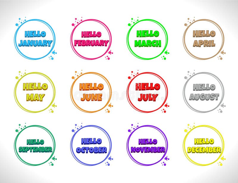 Vector Illustration of Colorful Hello Months Text in a Circle, Icon for ...