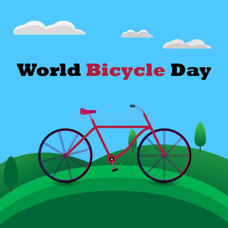 World Bicycle Day Illustration Vector Design with Red Cycle on Green ...
