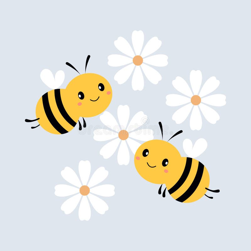 Cute Bees are Flying Over the Flower. Vector Illustration in a Flat ...
