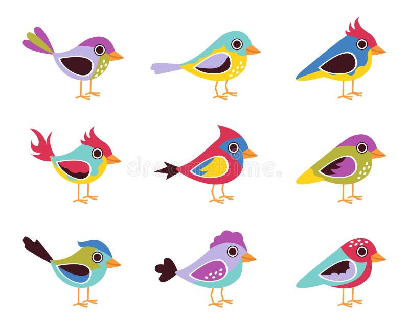 WebSet of Colorful Birds. with Different Colors and Decorations. Stock ...