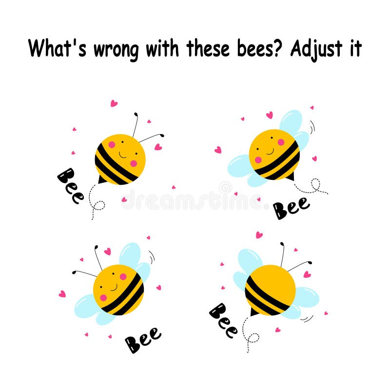 Cute Bees. Find the Missing Piece and Complete the Picture Stock Vector ...