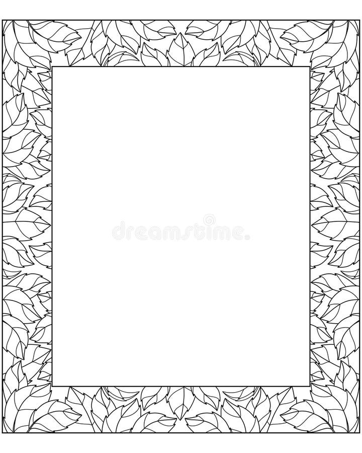 Vertical Frame of Leaves - Vector Linear Picture for Coloring or Design ...