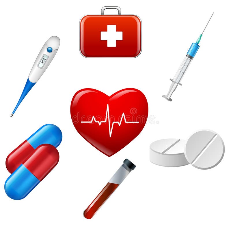 Realistic 3D Medical Emergency Icons Set with Heart Pill Thermometer ...