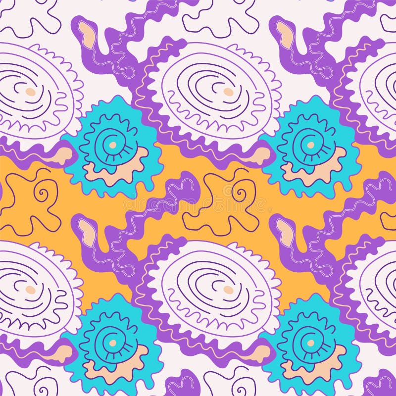 Vector Surreal Colorful Seamless Srtwork with Wave Hand Drawn Patterns for Print Fabric, Textile ...