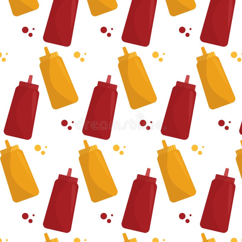 Sauce Seamless Pattern Vector Illustration , Mustard and Ketchup. Hot ...
