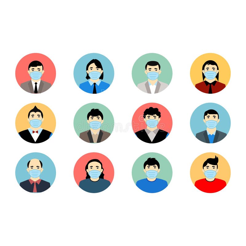 Set of People Wear Masker Against Coronavirus Stock Illustration ...