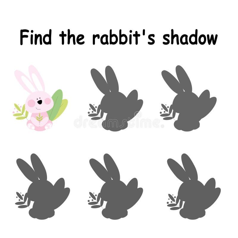 Game for Kids. Find Shadow. Vector. Very Cute Rabbit with Plants. Stock ...