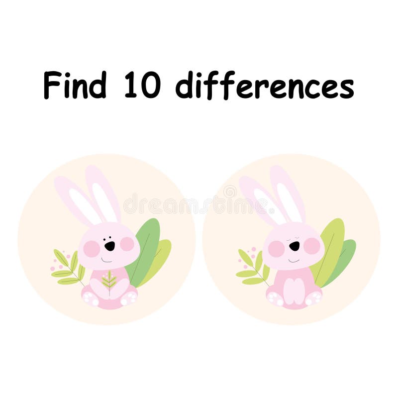 Game for Kids. Find Differences. Vector. Very Cute Rabbit. Stock Vector ...