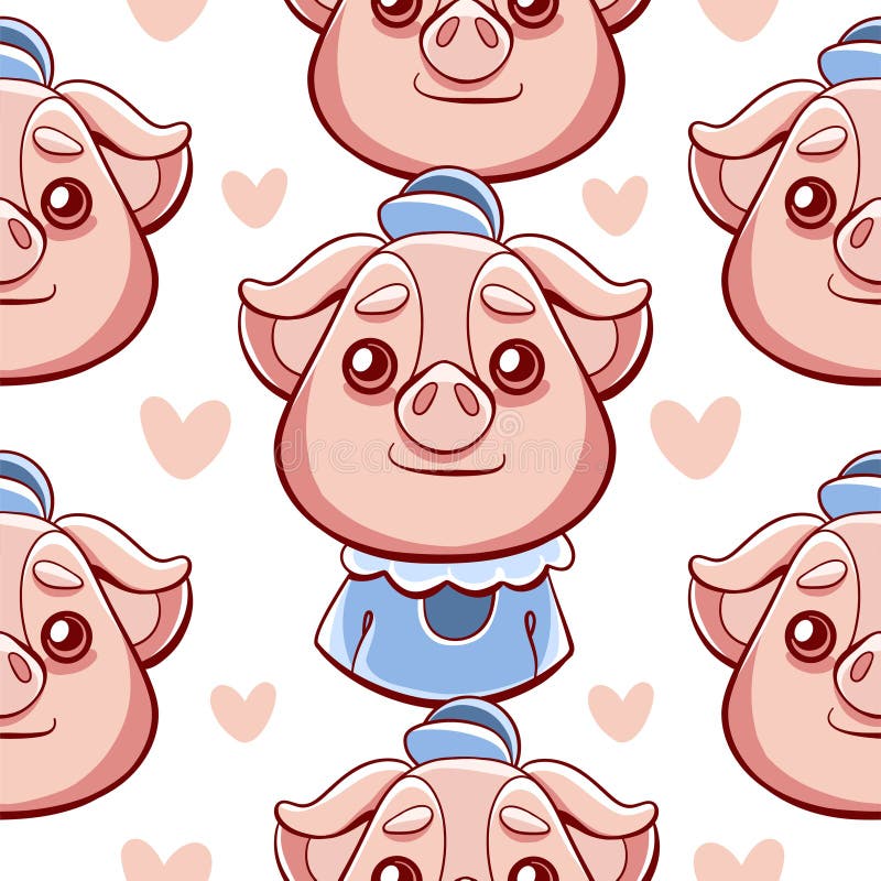 Vector Pattern of Cute Pig in Cartoon Style. Stock Vector ...