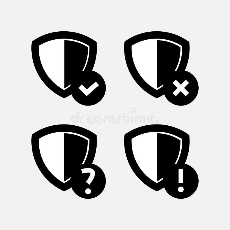 Shield Icon Vector with Flat Design Include Check Mark, Cross ,question ...