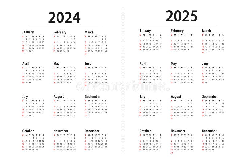 Calendar for 2024, 2025 the Week Starts on Sunday. Vector Illustration ...