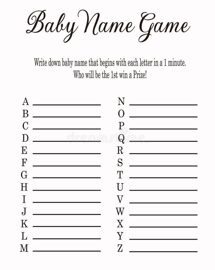 Baby Shower Simple Black and White Name Game Stock Illustration ...