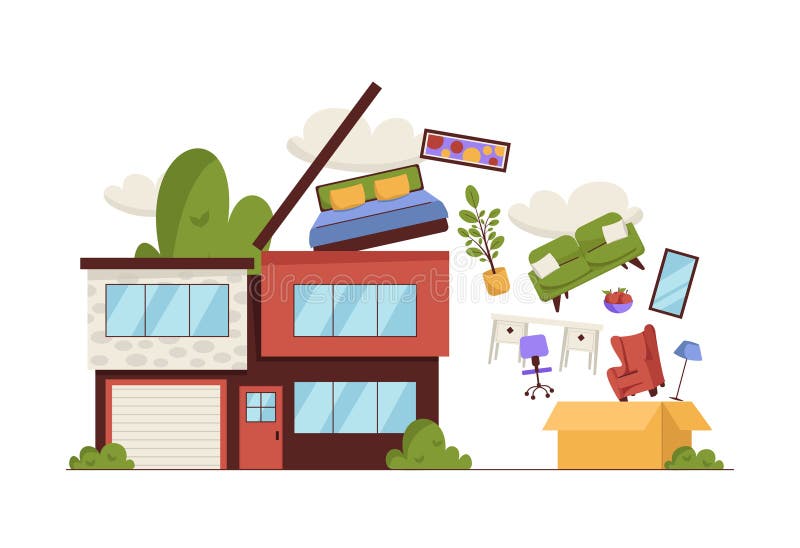 Moving To House. Beautiful Large House with an Open Roof. Stock Vector ...