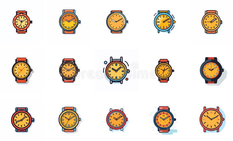 Sets of Illustrations of Watch Icons with Bands Stock Vector ...