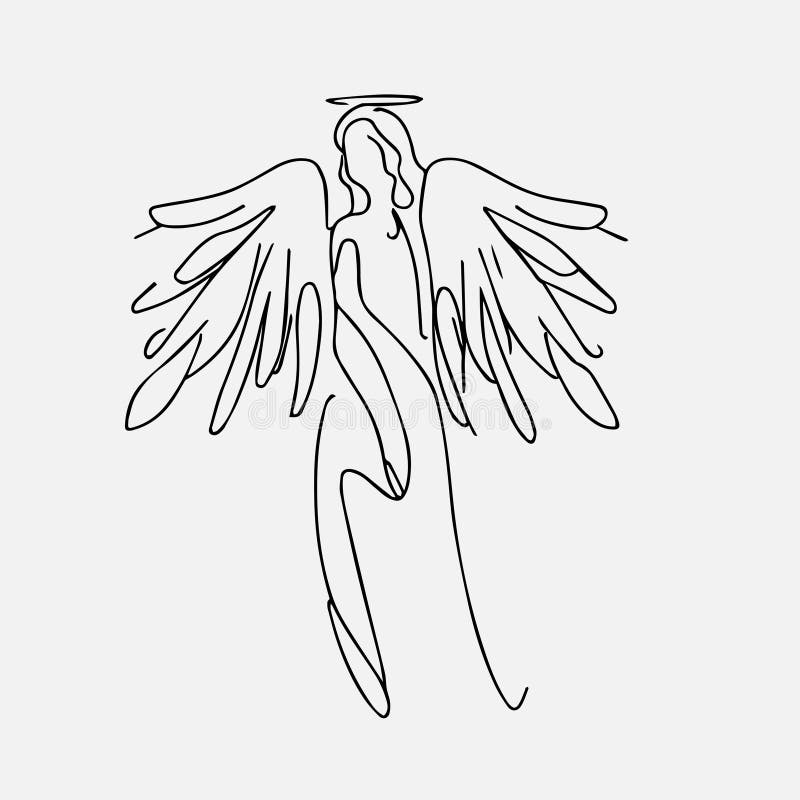 Drawing of Angel with Wing Line Art , Vector Eps and Jpg , Editable ...