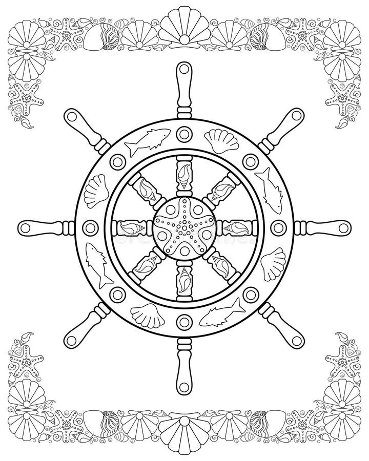 Steering Wheel with Shell Borders - Vector Linear Picture for Coloring ...