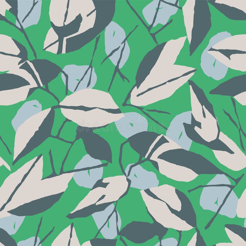 Vector Leaf Botanical Line Art Seamless Repeat Pattern Digital Artwork ...