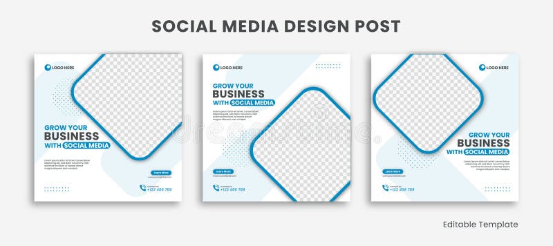 Set of Editable Social Media Instagram Design Post with Rounded ...