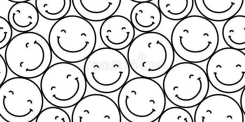 Black and White Smiling Face Cartoon Doodle Seamless Pattern Stock ...