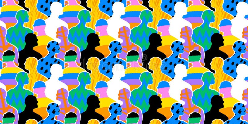 Colorful Diverse People Crowd Abstract Art Seamless Pattern Stock ...