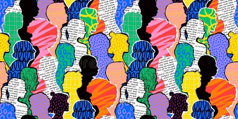 Colorful Diverse People Crowd Abstract Art Seamless Pattern Stock ...