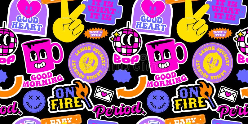 Vintage Cartoon Sticker Label Seamless Pattern Stock Vector ...