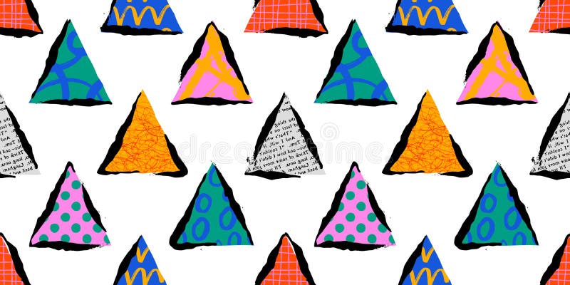 Colorful Triangle Seamless Pattern with Collage Art Stock Vector ...