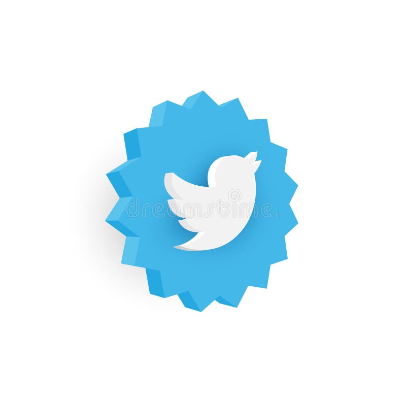Twitter Bird Logotype on the Blue Chip for Verified Users. 3D Vector ...