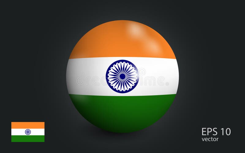 Web Realistic Ball with Flag of India. Sphere with a Reflection of the ...