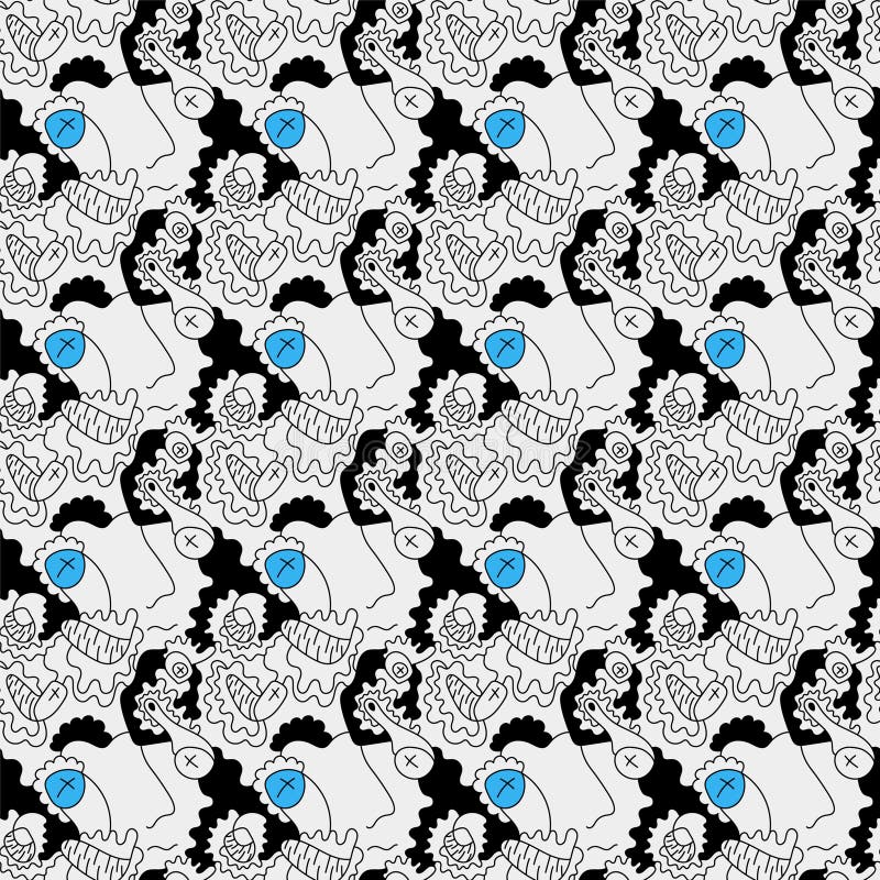 Abstract Seamless Surreal Pattern with Hand Drawn Abstract Faces Stock ...