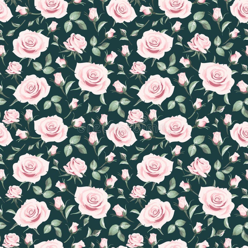Seamless Floral Patterns with Pink Roses on the Dark Background. Stock Vector - Illustration of ...