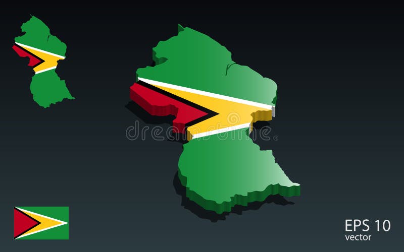 3D Guyana Map and Flag . 3D Shape Design . Independence Day Concept ...