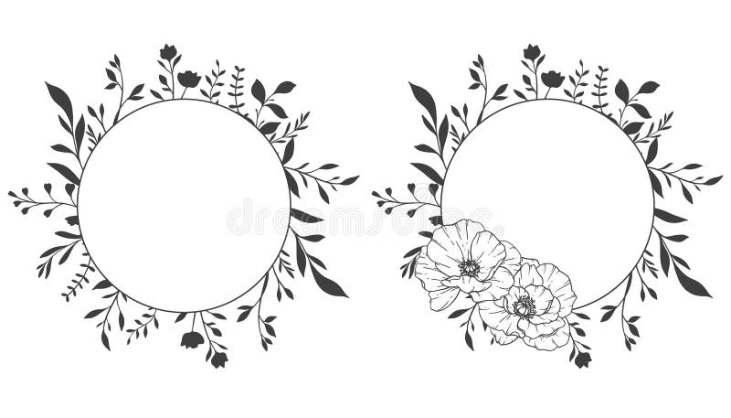 Floral Frames Line Art, Fine Line Poppy Frames Hand Drawn Illustration ...