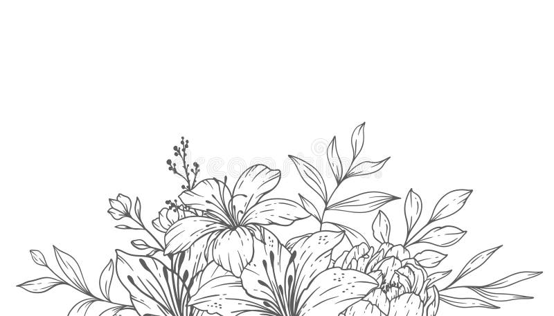 Floral Frames Line Art, Fine Line Wildflower Frames Hand Drawn Outline ...