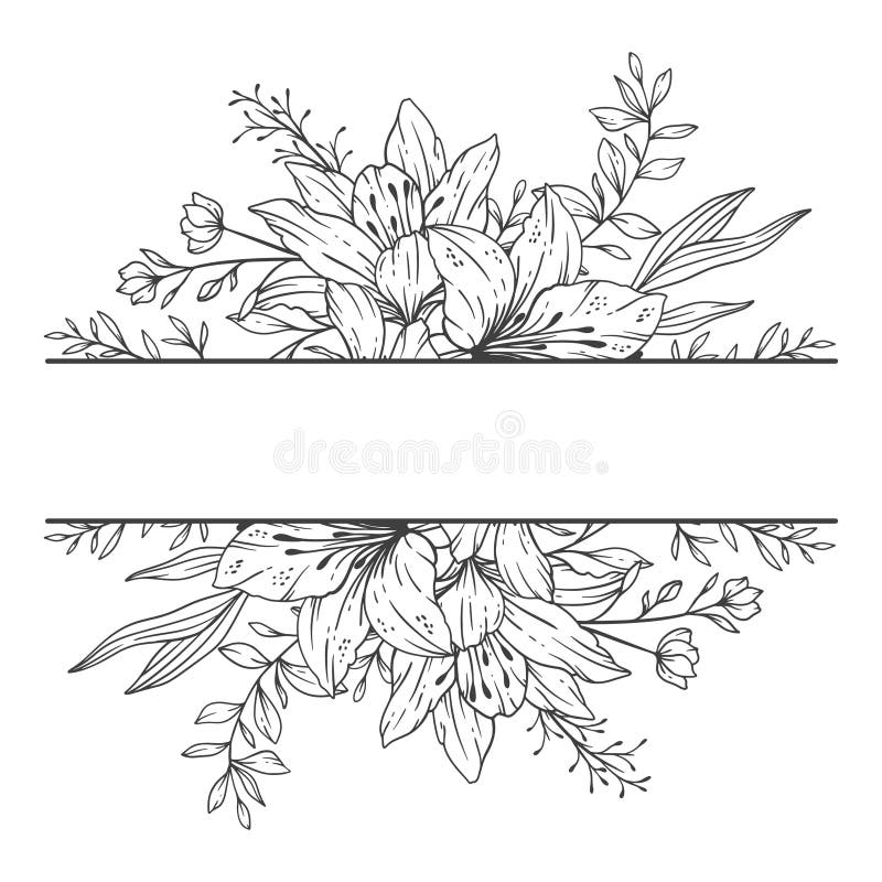 Floral Frames Line Art, Fine Line Wildflower Frames Hand Drawn Outline ...