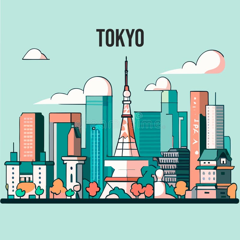 Modern Flat Illustration of Tokyo City Skyline Background Stock Vector ...