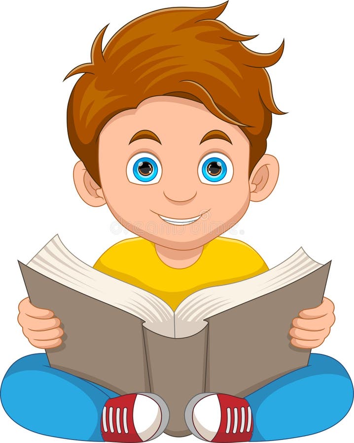Happy Little Boy Reading a Book Cartoon Stock Vector - Illustration of ...