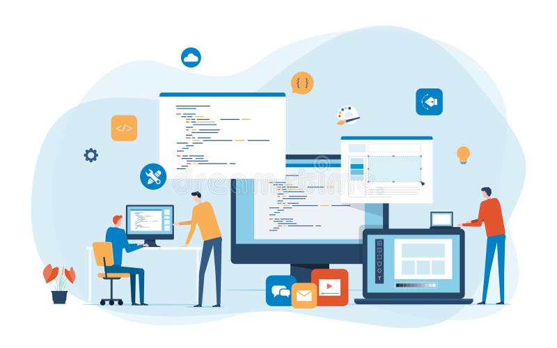 Web Designer and Web Developer Working Together on Workplace Stock ...