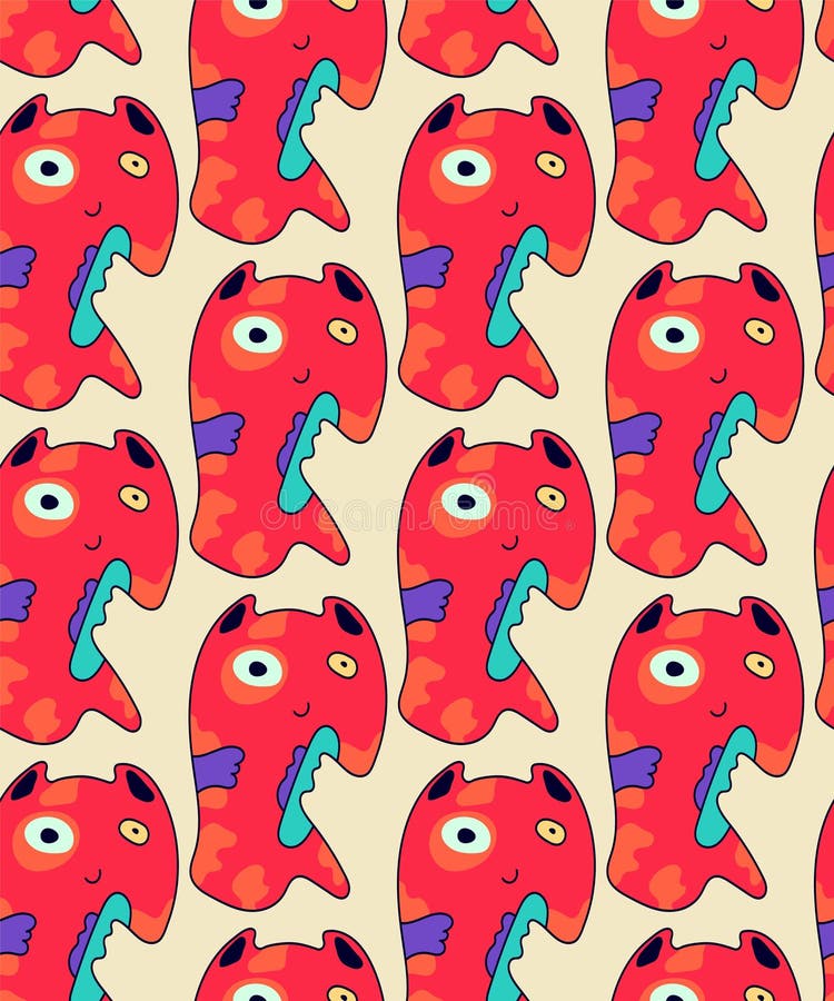 Creative Vector Seamless Pattern with Hand Drawn Alien Cats Stock ...